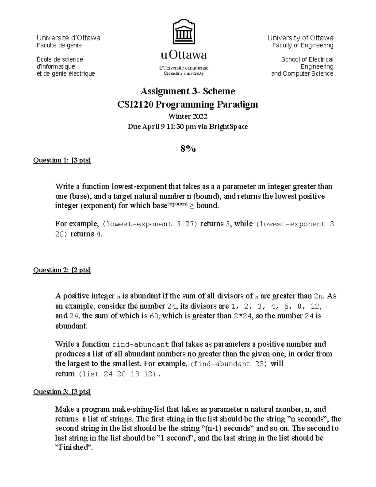 Scheme assignment W22 - CSI2120 - uOttawa - Studocu