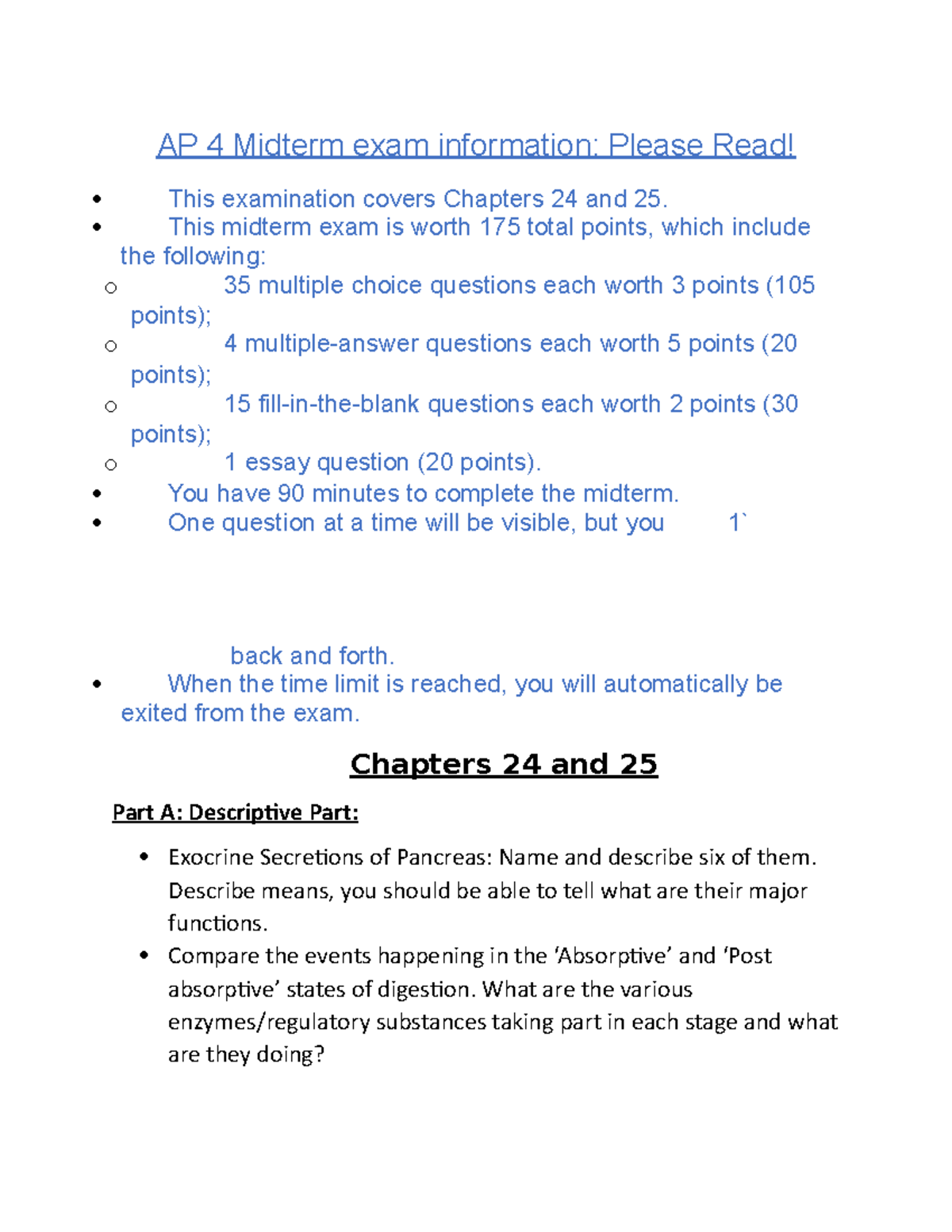 Midterm Study Guide AP 4 - AP 4 Midterm exam information: Please Read ...