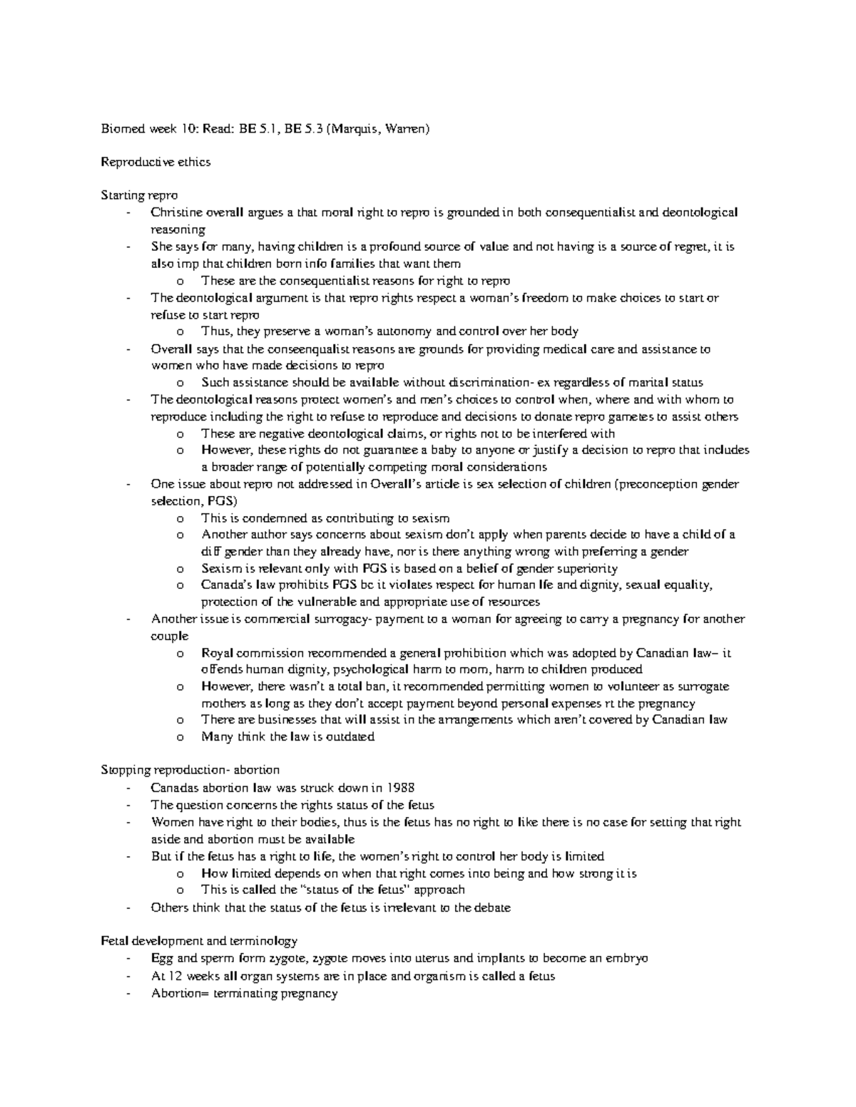Biomedical Ethics Week 10 Reading And Lecture Biomed Week 10 Read