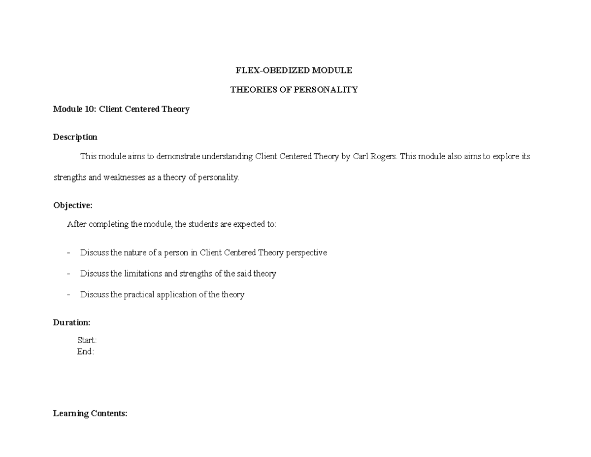 Theo Per Module 10 - Client Centered Theory - Rogers - FLEX-OBEDIZED ...