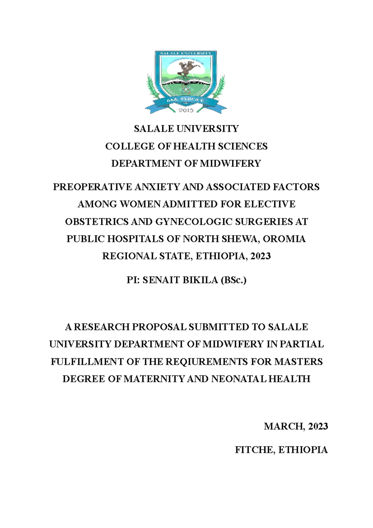 Seni final MSc Research Proposal of final - SALALE UNIVERSITY COLLEGE ...