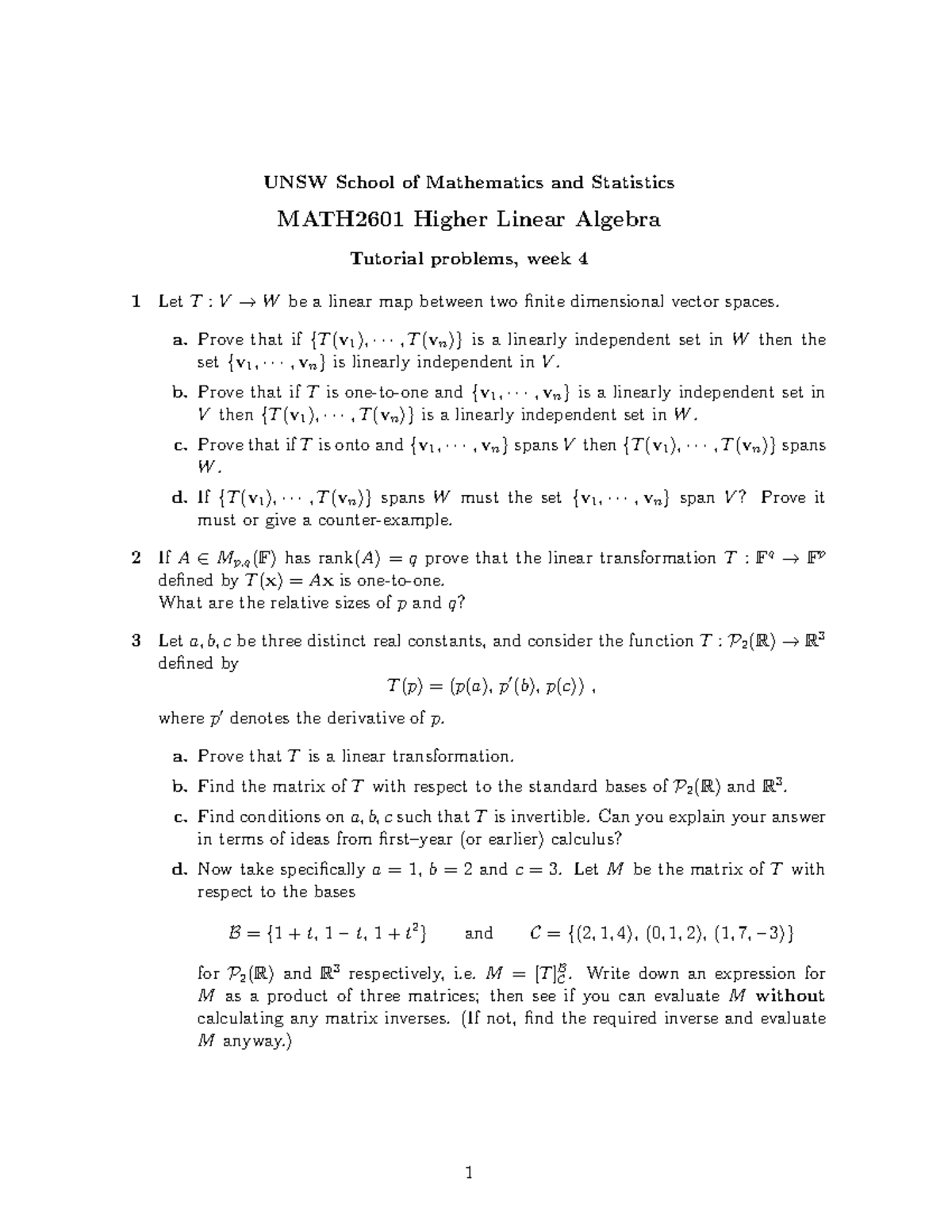 Tutorial 04 - board tute - UNSW School of Mathematics and Statistics MATH2601 Higher Linear ...