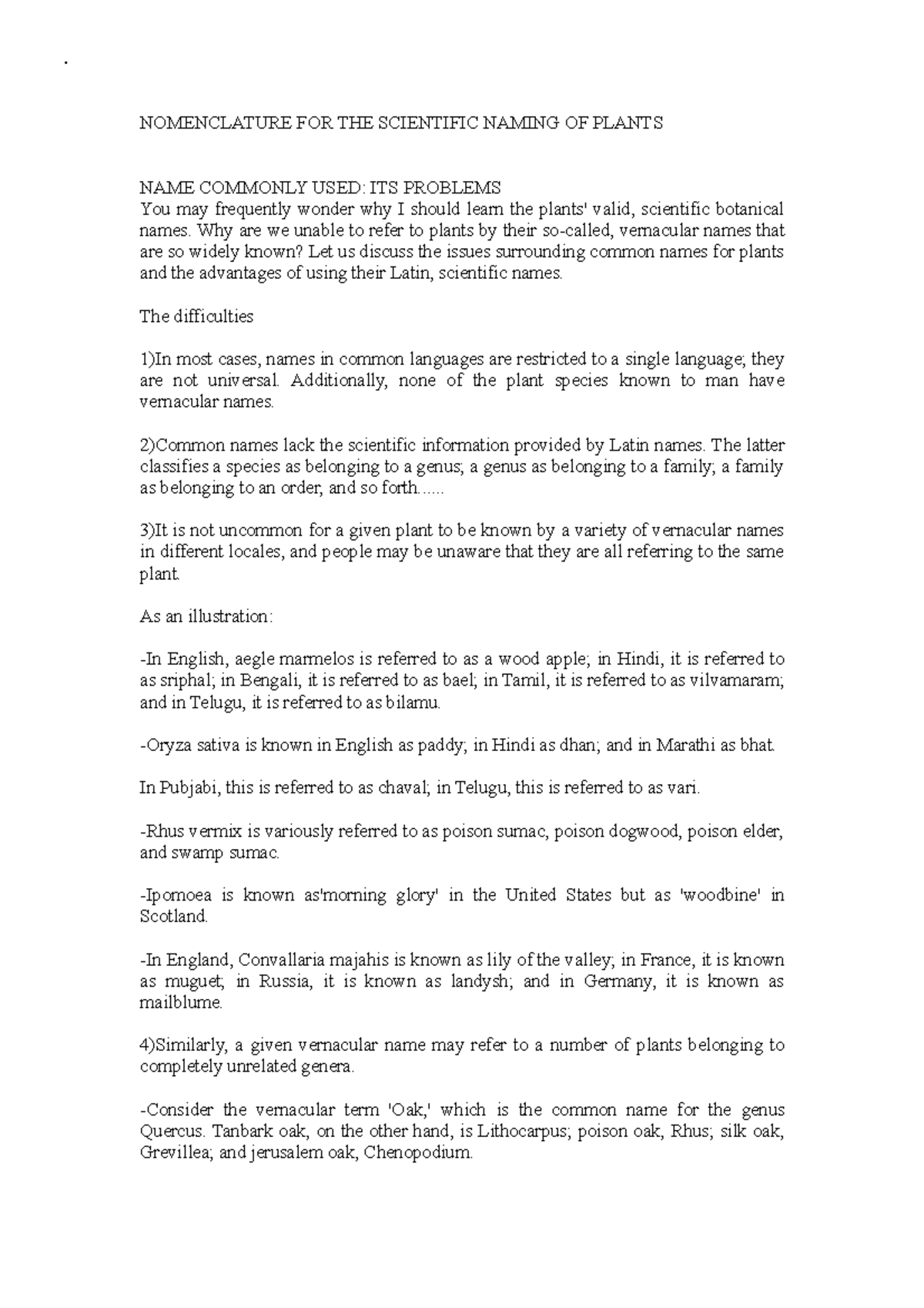 Nomenclature FOR THE Scientific Naming OF Plants - NOMENCLATURE FOR THE ...