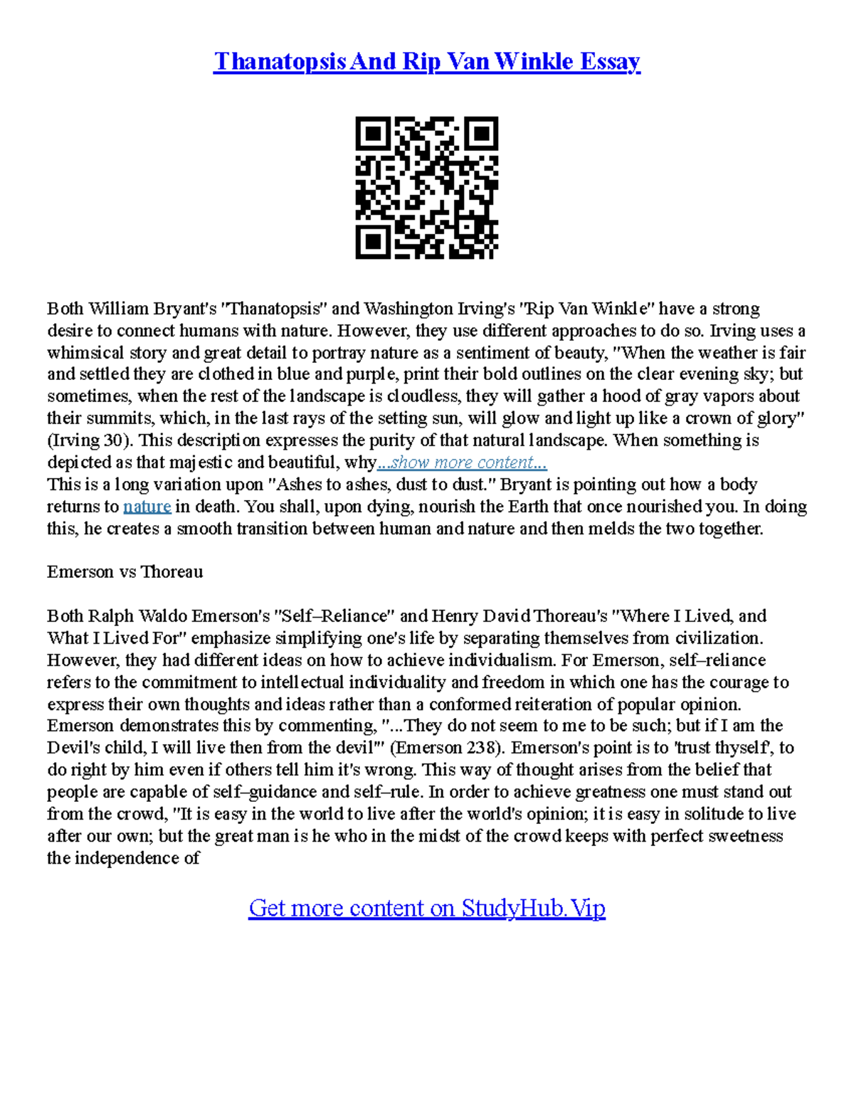 Rip Van Winkle Essay - Thanatopsis And Rip Van Winkle Essay Both ...