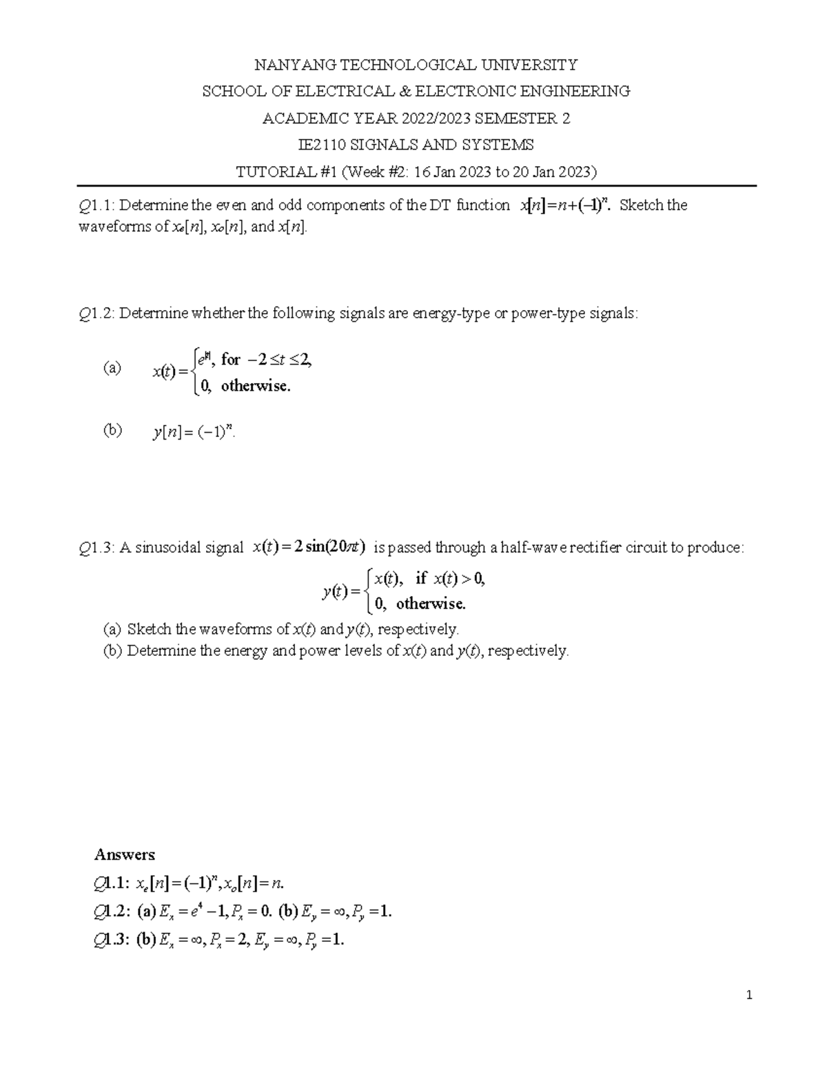 IE2110 Tut 1to12 Questions - SCHOOL OF ELECTRICAL & ELECTRONIC ENGINEERING ACADEMIC YEAR - Studocu