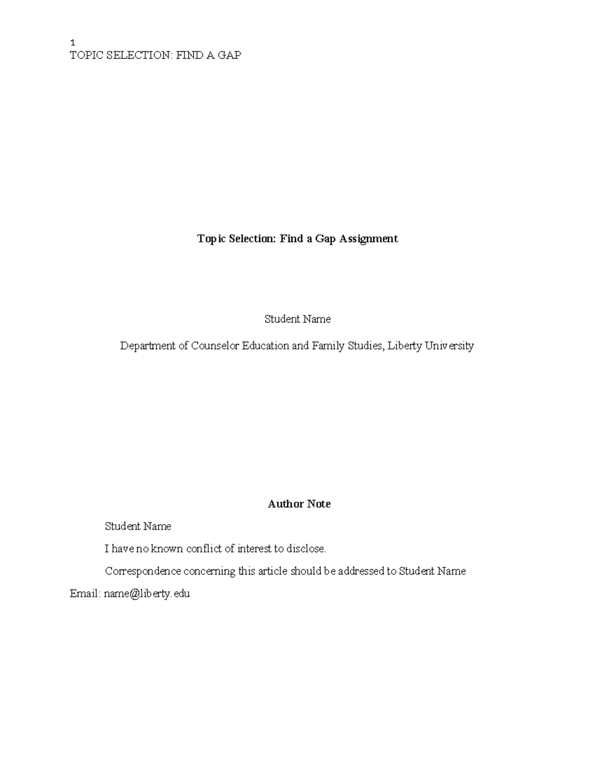 Topic Selection Find a Gap Assignment Example - 1 TOPIC SELECTION: FIND ...