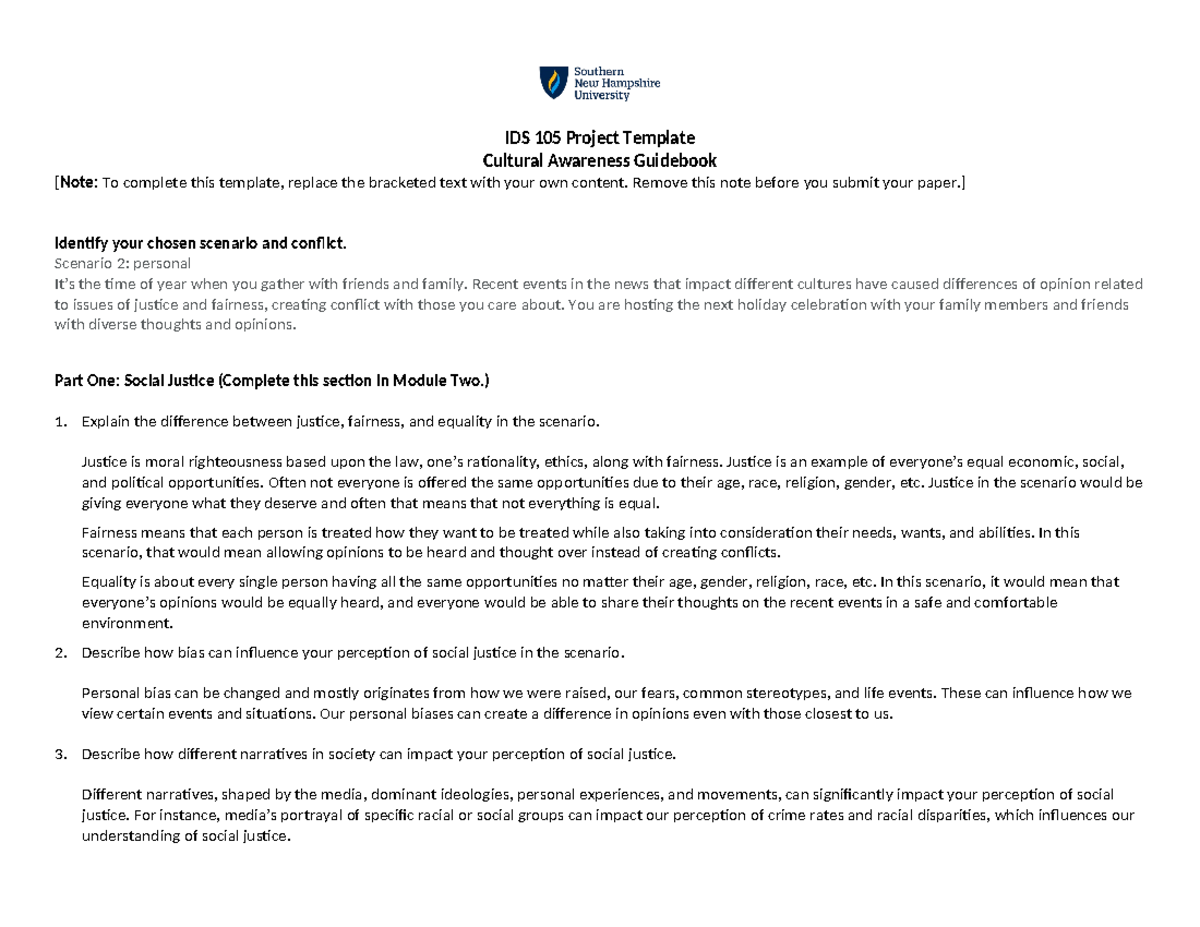 IDS 105 Project Template - IDS 105 Project Template Cultural Awareness ...