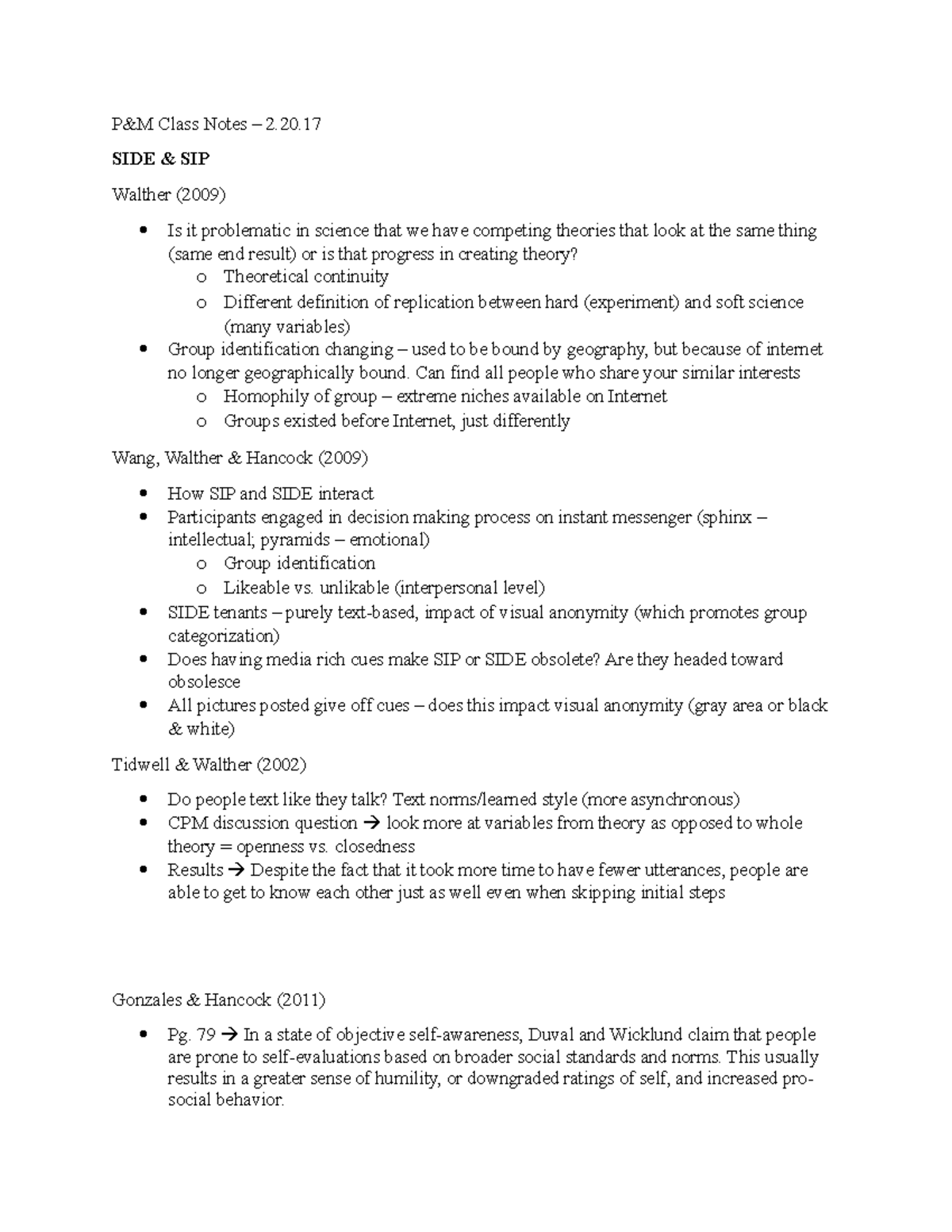 P M Class Notes – 2 - P&M Class Notes – 2. SIDE & SIP Walther (2009) Is ...