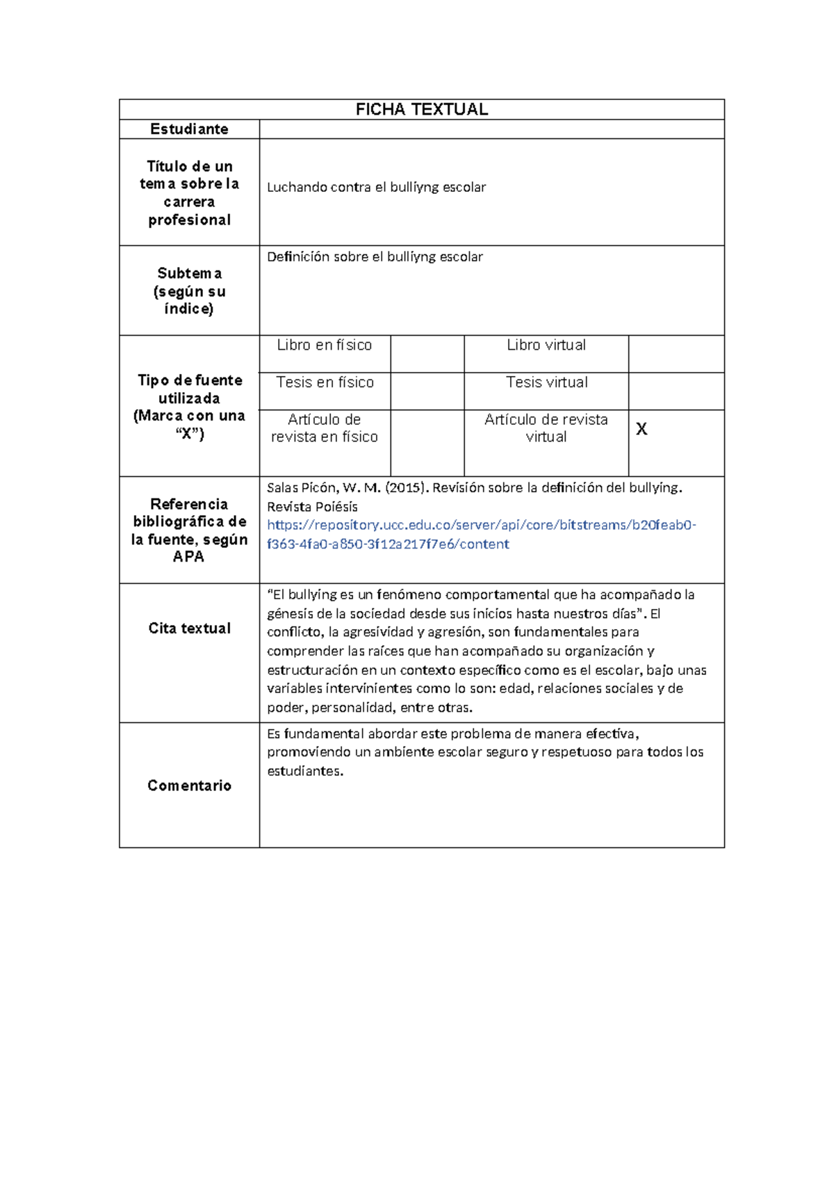 Ficha Textual Y DE Resumen 24 - FICHA TEXTUAL Estudiante Título de un ...