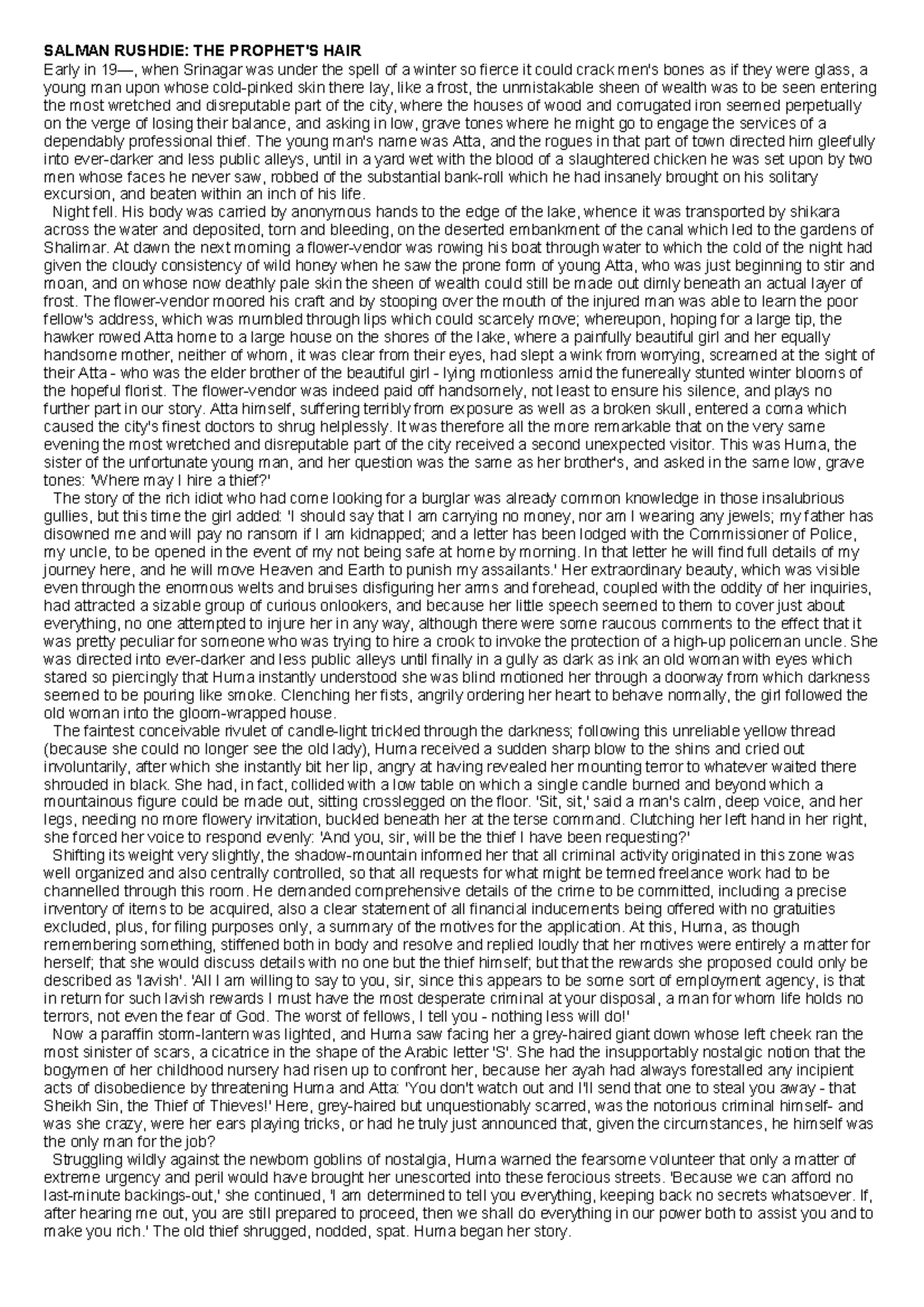 UNIT 3 - BOOK - Salman Rushdie'S THE Prophet'S HAIR - SALMAN RUSHDIE ...