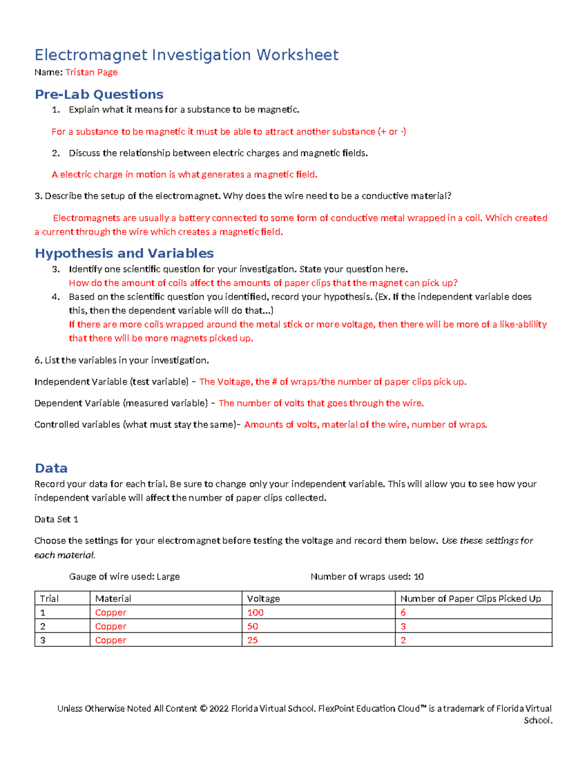 PS - 2.06 - Electromagnet Worksheet - Electromagnet Investigation ...
