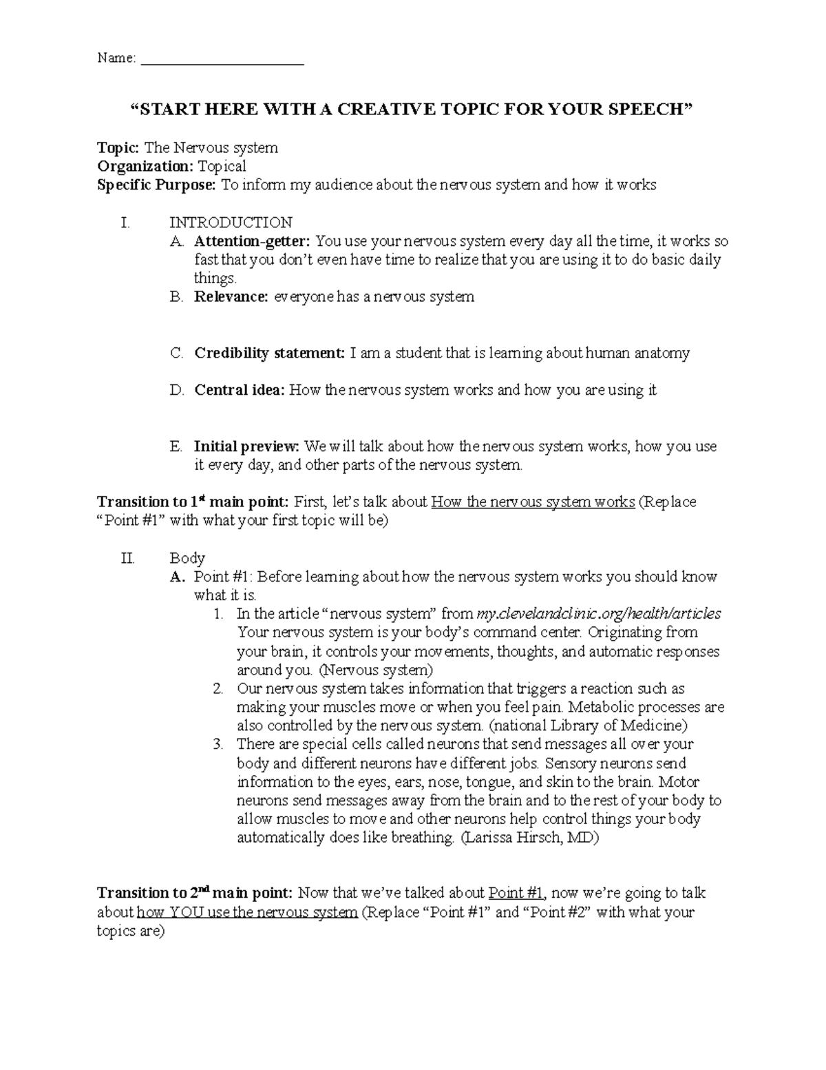 Informative Outline Template - HIST 1310 - TXST - Studocu