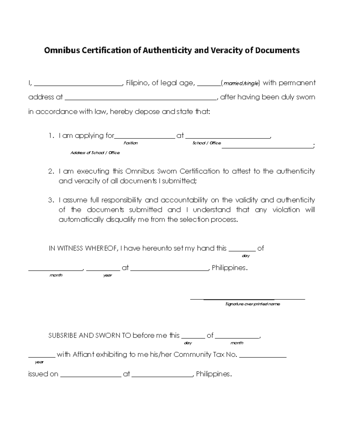 Omnibus Certification of Authenticity and Veracity of Documents v2 ...