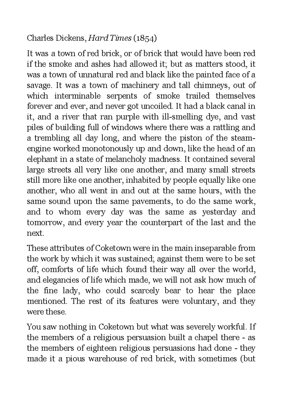 Charles Dickens, Hard Times - Coketown - Charles Dickens, Hard Times ...