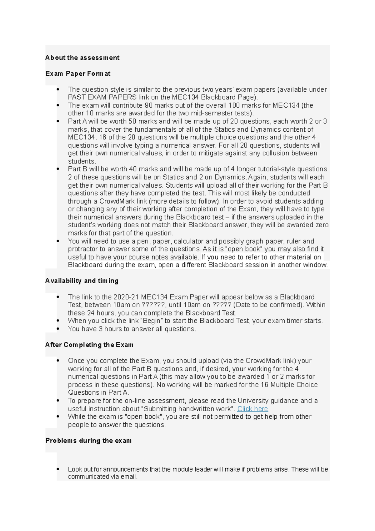 Information about the module assessment - About the assessment Exam ...