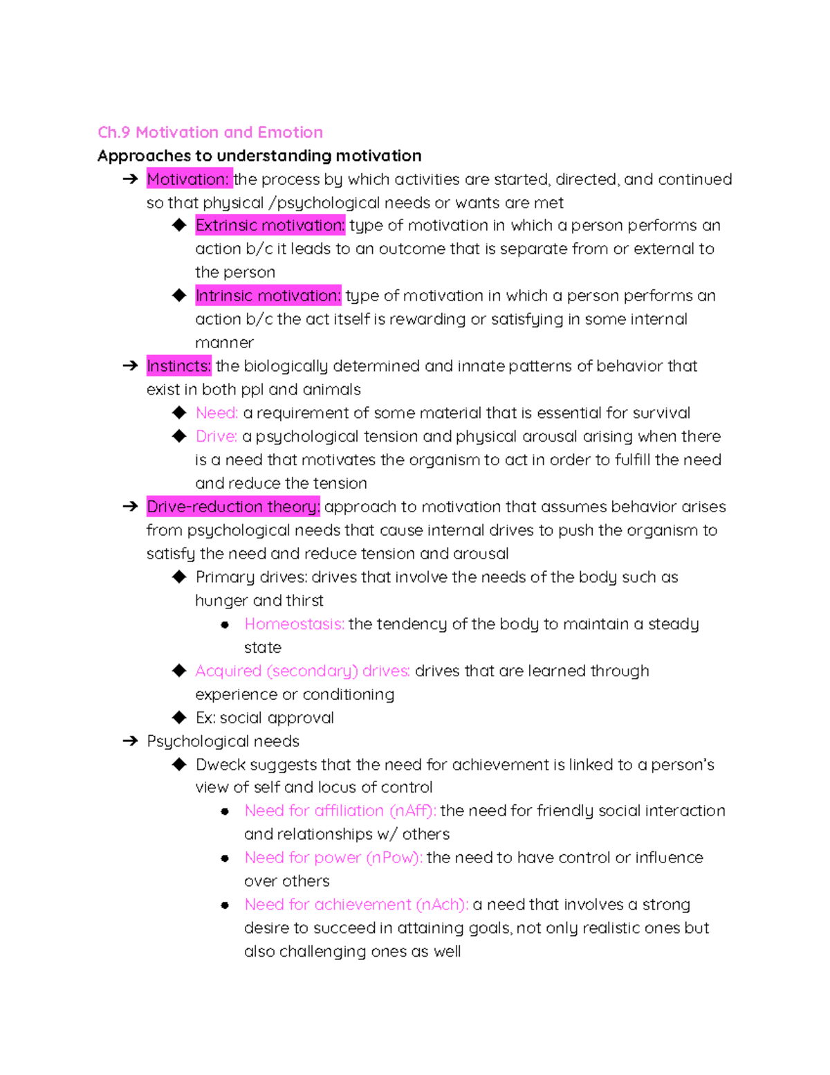 Chapter 9 Motivation and Emotion - Ch Motivation and Emotion Approaches ...
