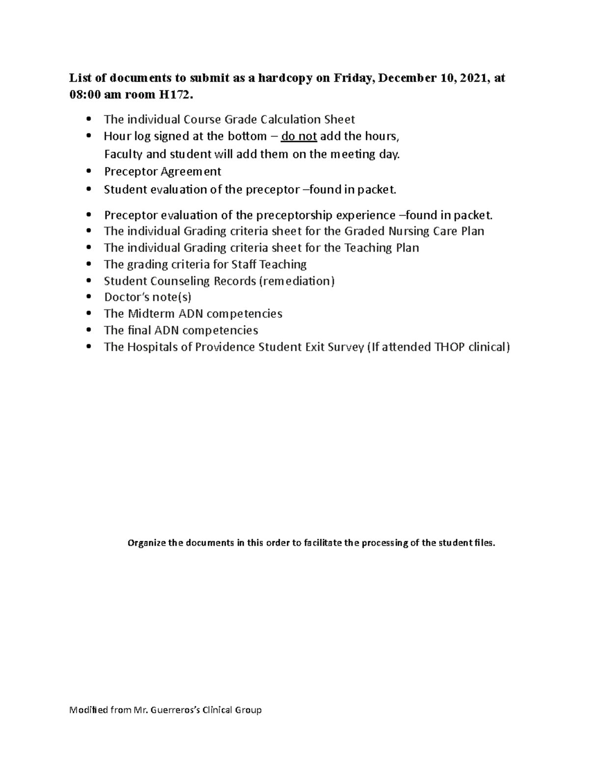 Checklistforstudentfiles - List of documents to submit as a hardcopy on ...