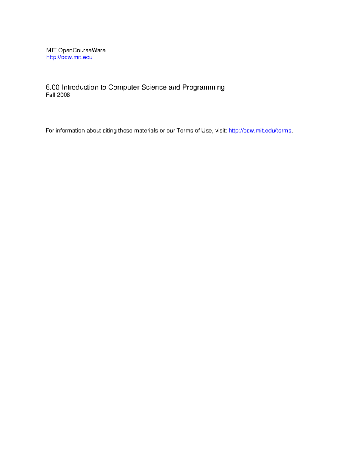 Programming Assignments Mit Opencourseware Ocwmit 6 Introduction To Computer Science And