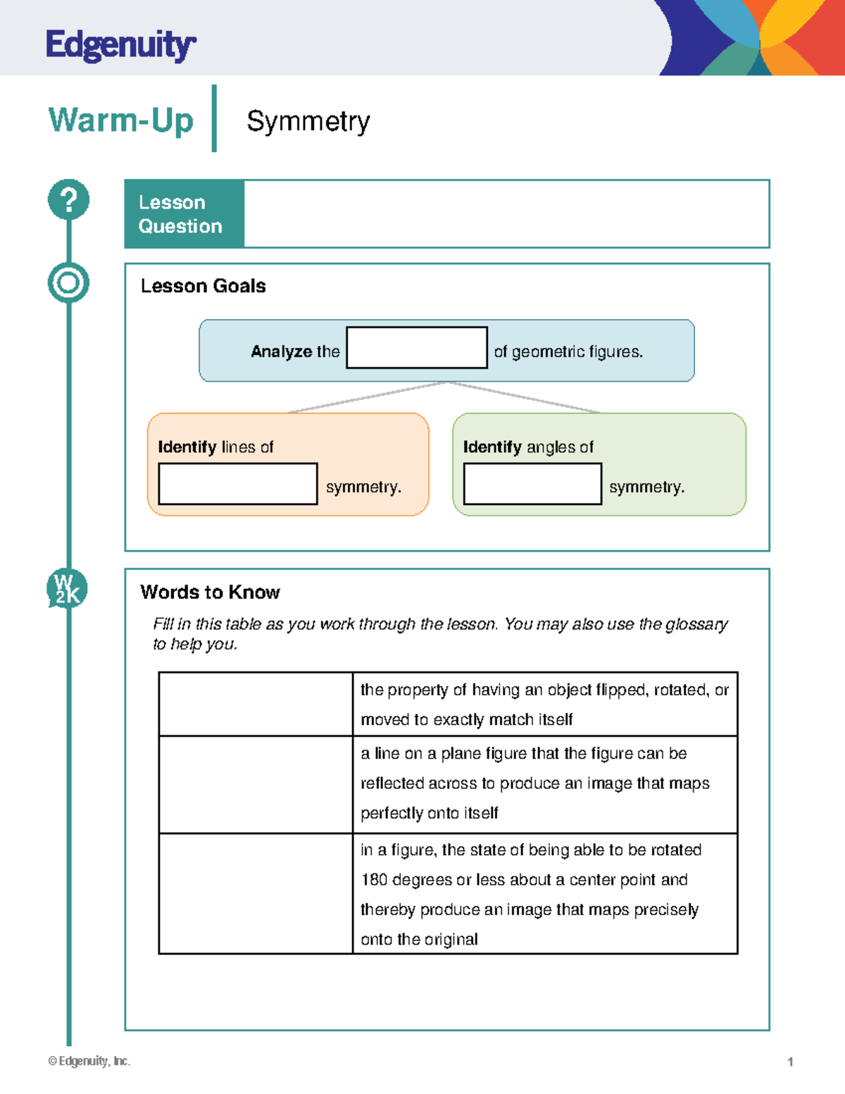 8101 02 06 Symmetry GN SE - Warm-Up Symmetry ` ####### Lesson ...