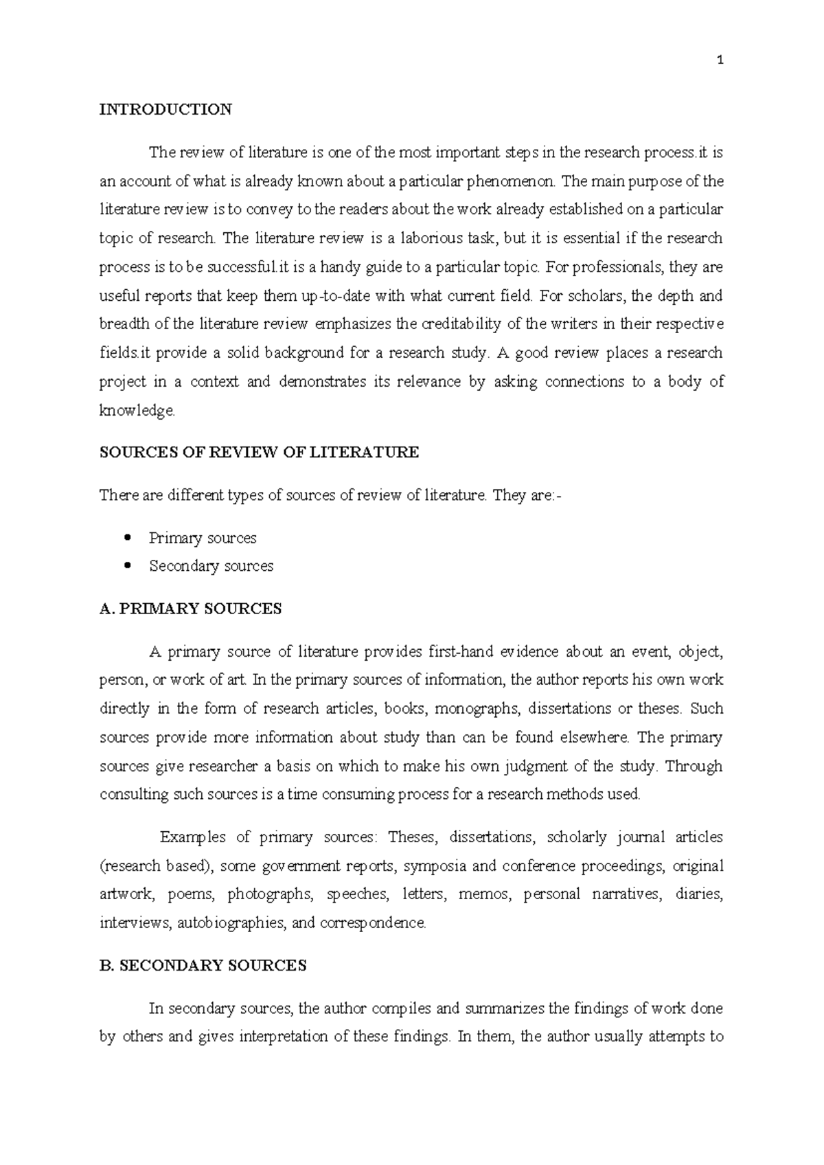 Sources of review of related literature - 1 INTRODUCTION The review of ...