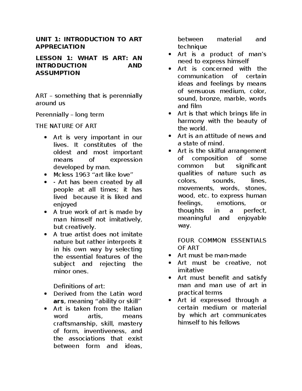 Prelim Coverage ART APP - UNIT 1: INTRODUCTION TO ART APPRECIATION ...