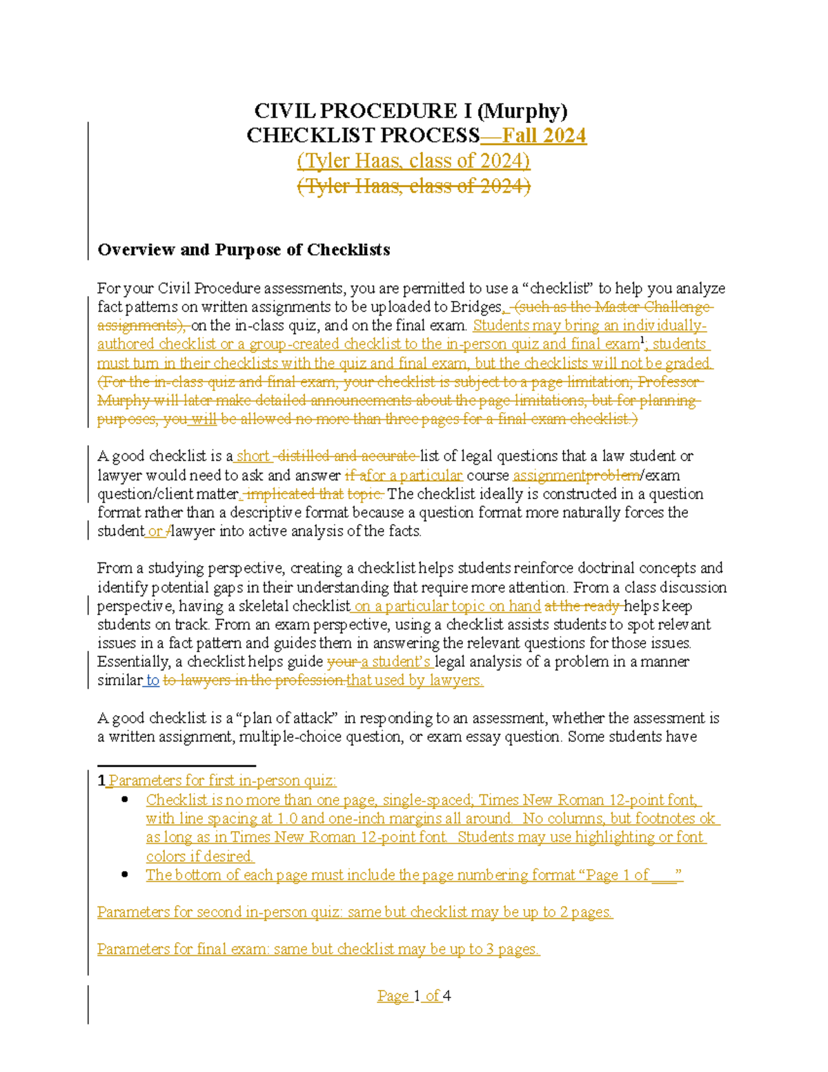2023 Checklist Process Memo - CIVIL PROCEDURE I (Murphy) CHECKLIST ...