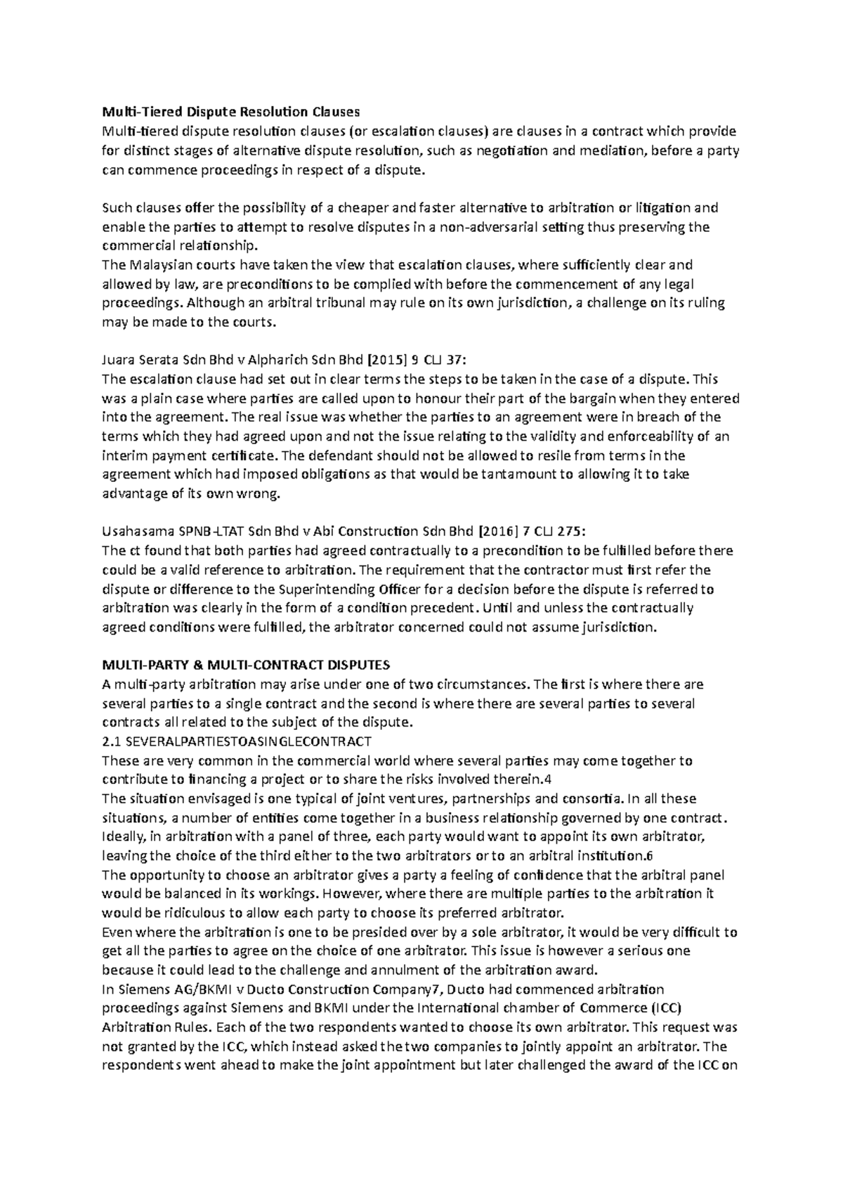 ADR notes - Multi-Tiered Dispute Resolution Clauses Multi-tiered ...