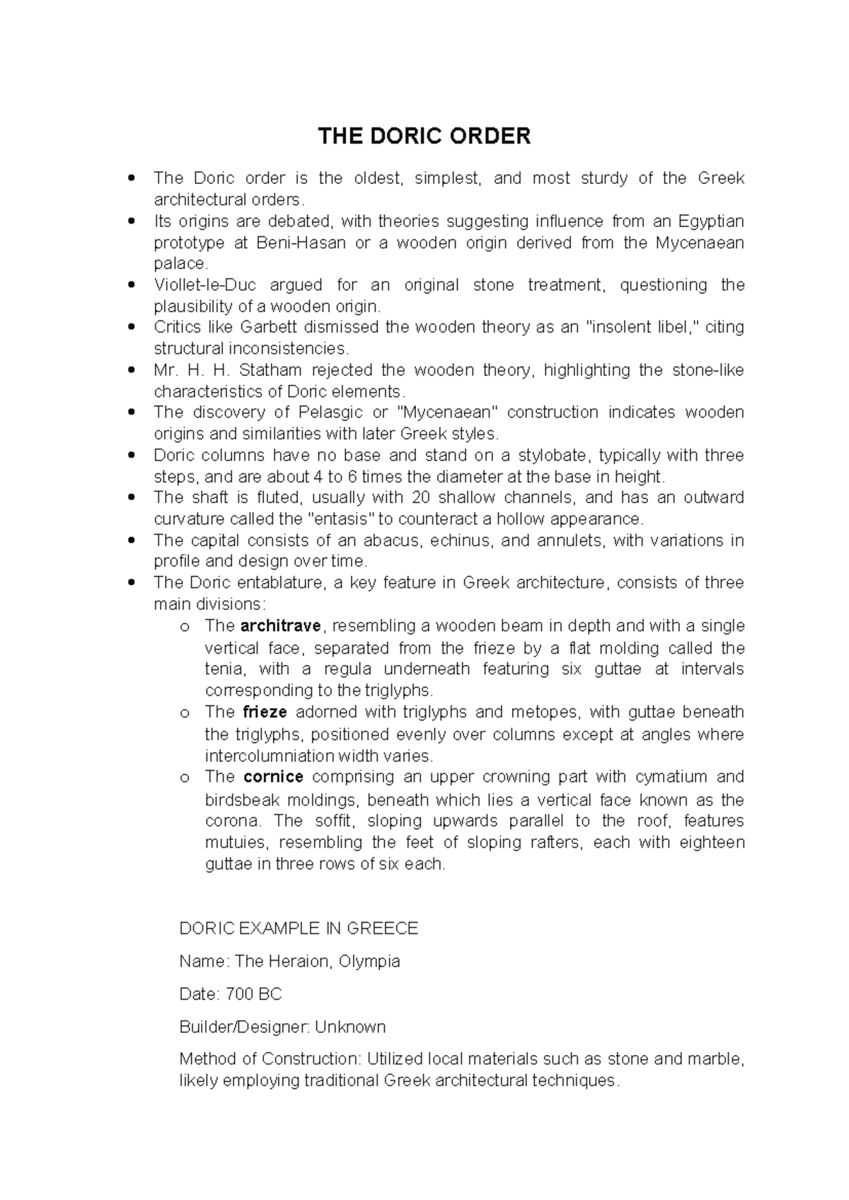 THE Doric Order - HOA1 - THE DORIC ORDER The Doric order is the oldest ...