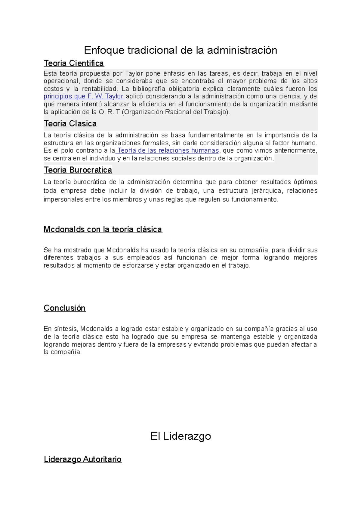 Administración - Enfoque tradicional de la administración Teoria ...