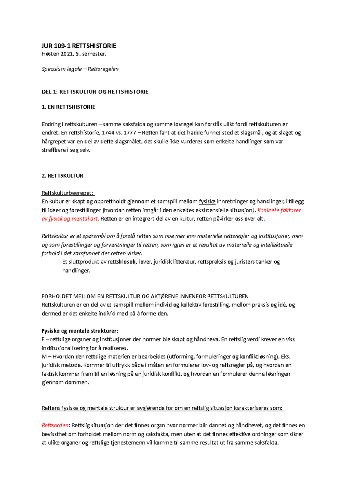 JUR109-1 Rettshistorie - JUR109-1 - UiA - Studocu
