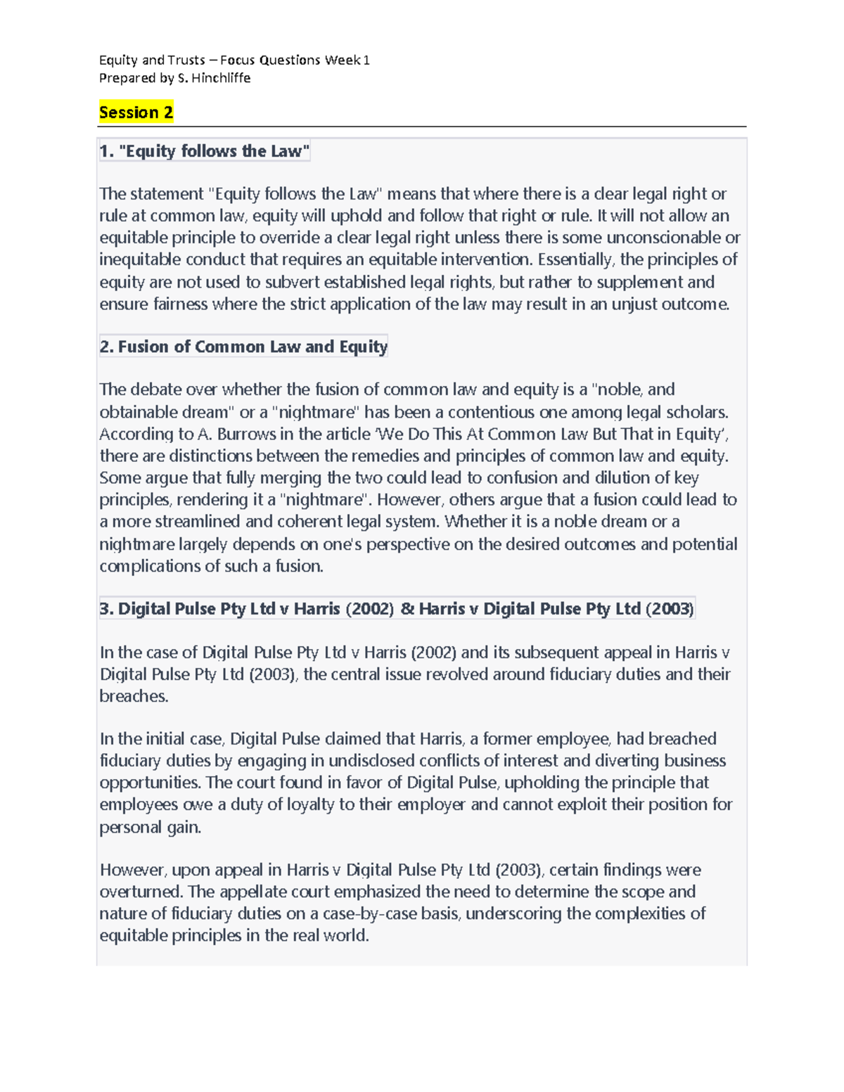 Week 1 Tutorial Questions - Prepared by S. Hinchliffe Session 2 1. "Equity follows the - Studocu