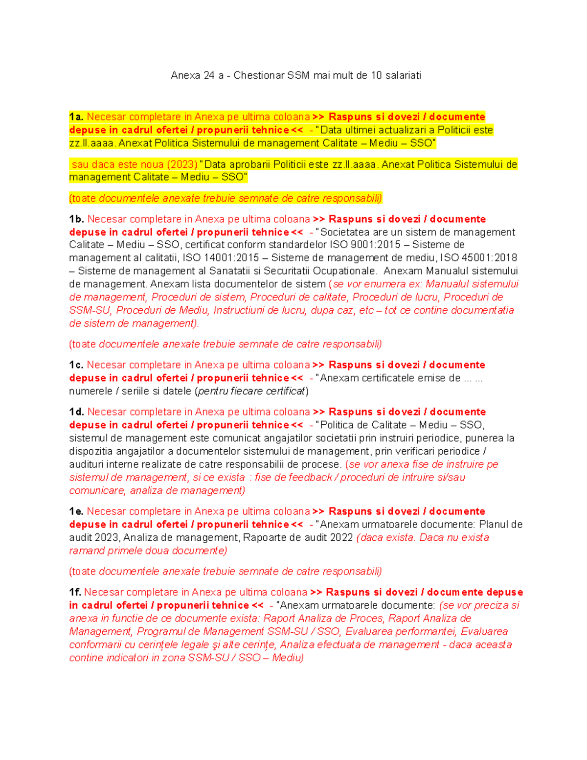 Anexa SSM - audit intern ssm - Anexa 24 a - Chestionar SSM mai mult de ...