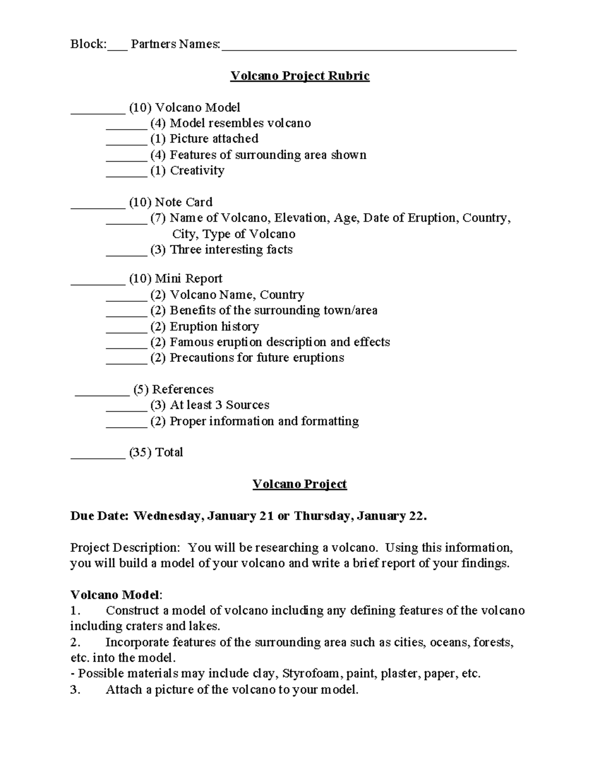 08 volcano-project-and-rubric - Block:___ Partners Names