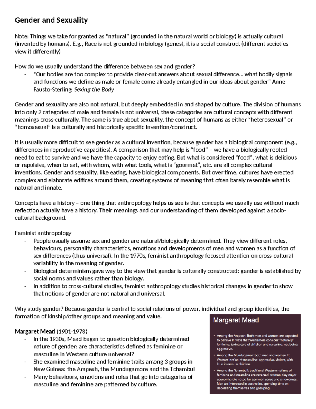 Gender and Sexuality - notes - Gender and Sexuality Note: Things we ...