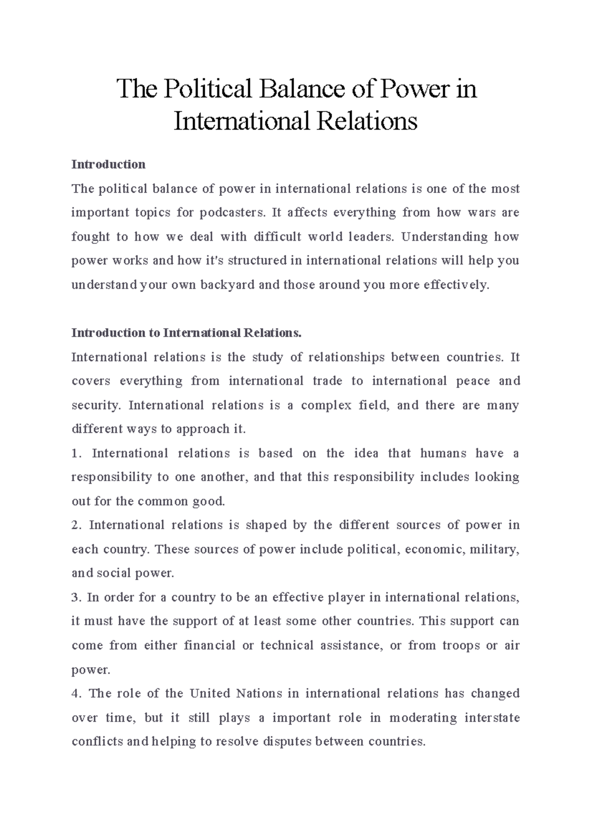 The Political Balance of Power in International Relations - The ...