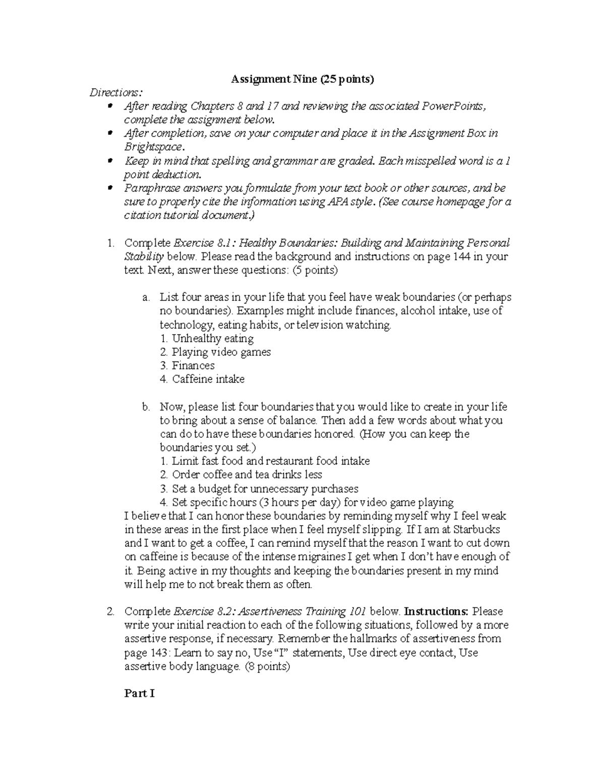 Assignment Nine - After completion, save on your computer and place it ...