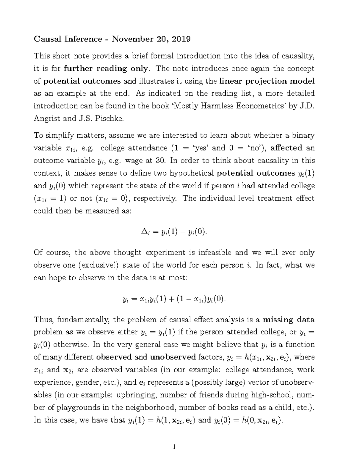 Causal Inference - Econometrics - Causal Inference - November 20, 2019 ...