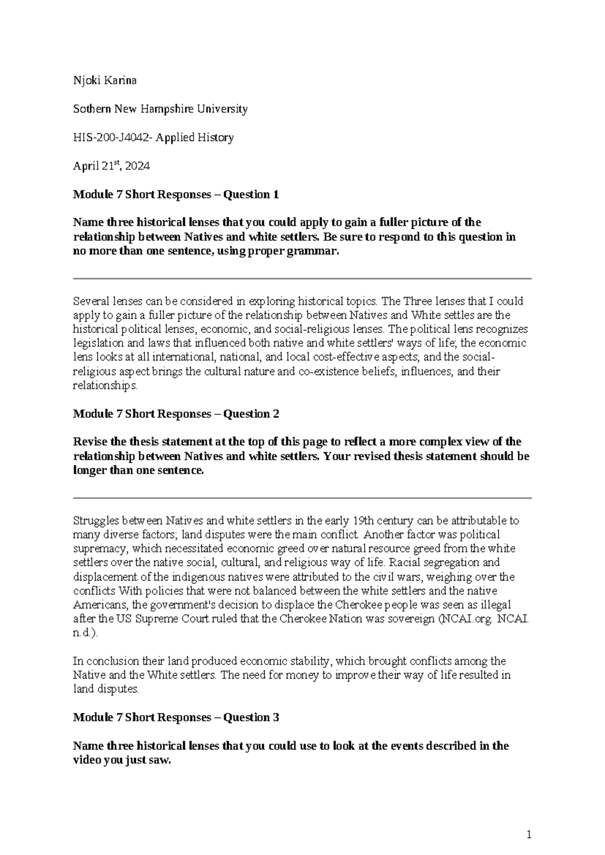 7 2 Module 7 Short Responses Njoki Karina Sothern New Hampshire University His 200 J4042 