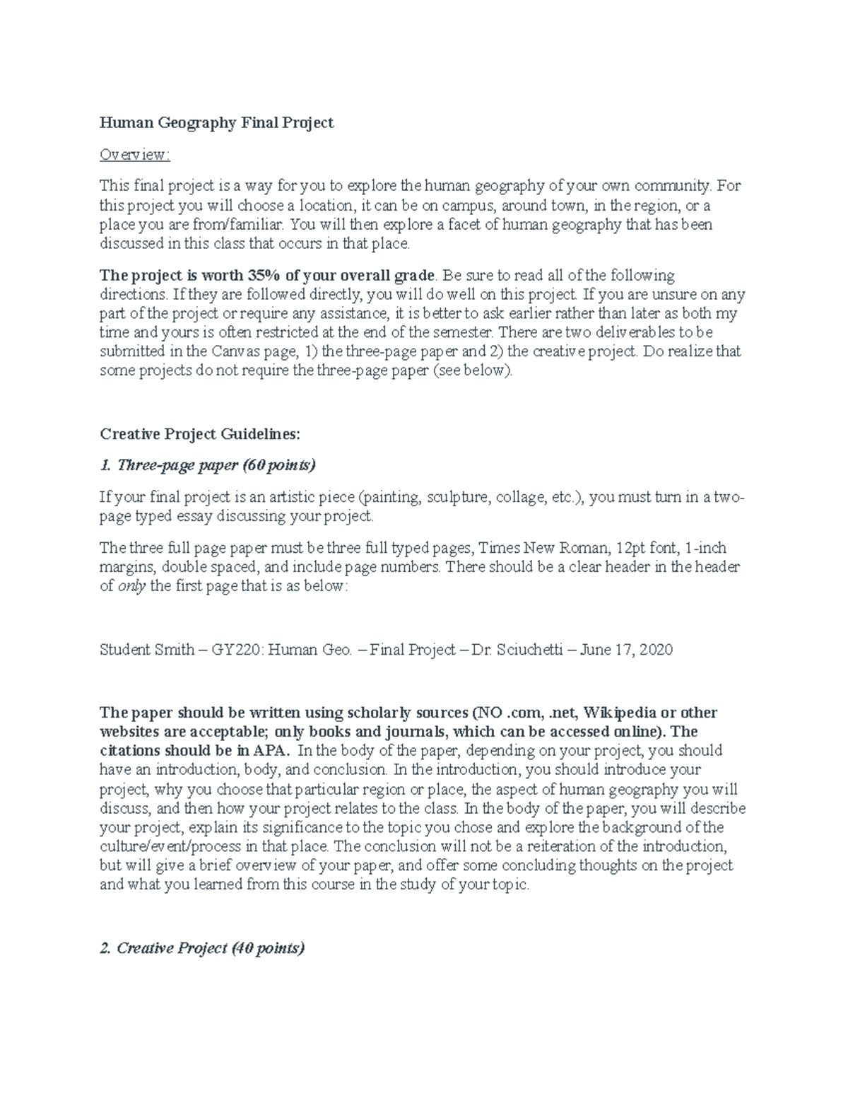 Final Project Guidelines - Human Geography Final Project Overview: This ...