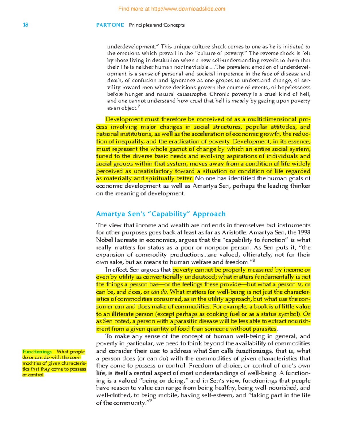 Capability approach Todaro and Smith - 18 PART onE Principles and ...
