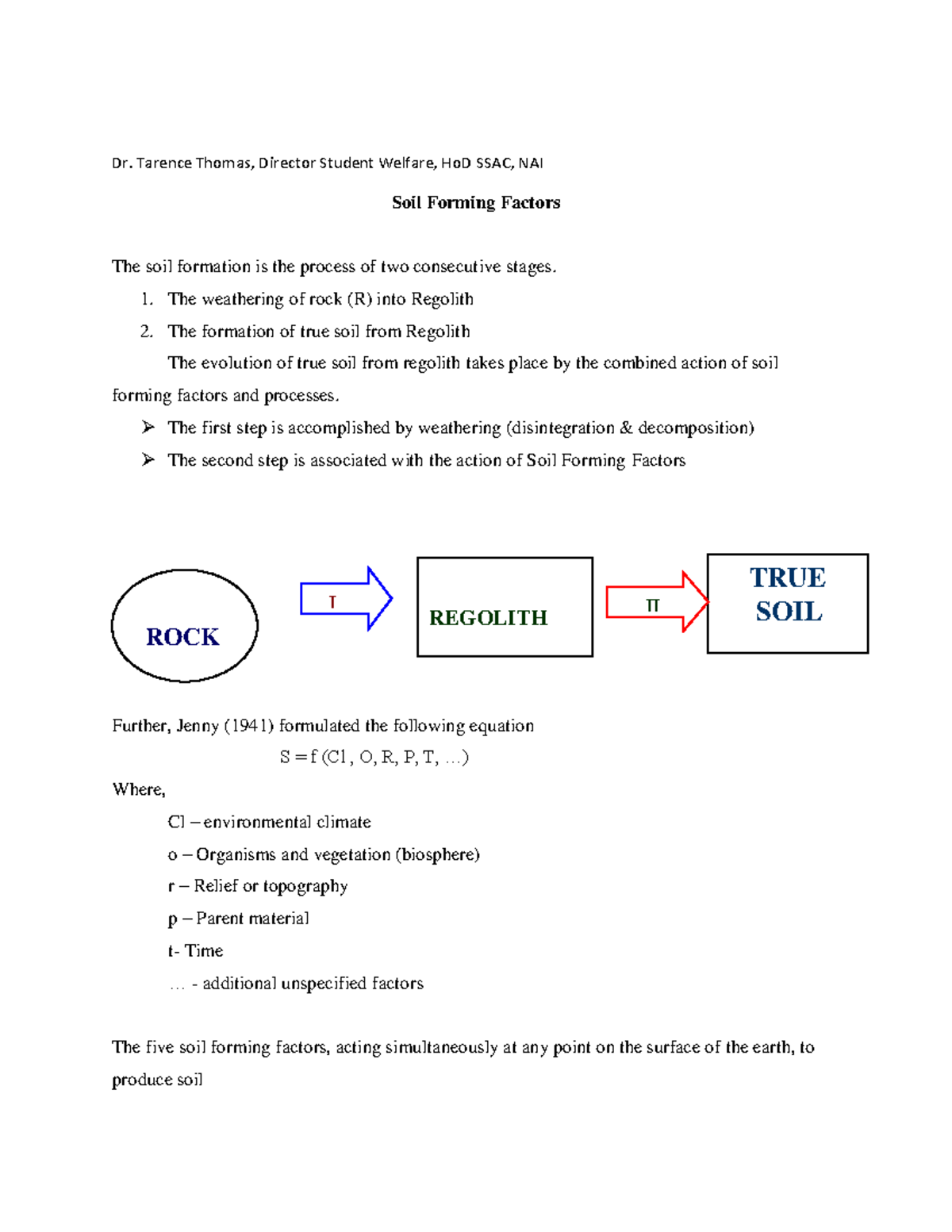 Soil Formation-7 - notes - Dr. Tarence Thomas, Director Student Welfare ...