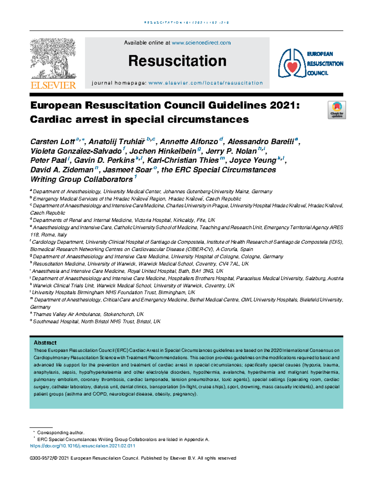 European Resuscitation Council Guidelines 2021 Ca - Nolan h,i , Peter ...