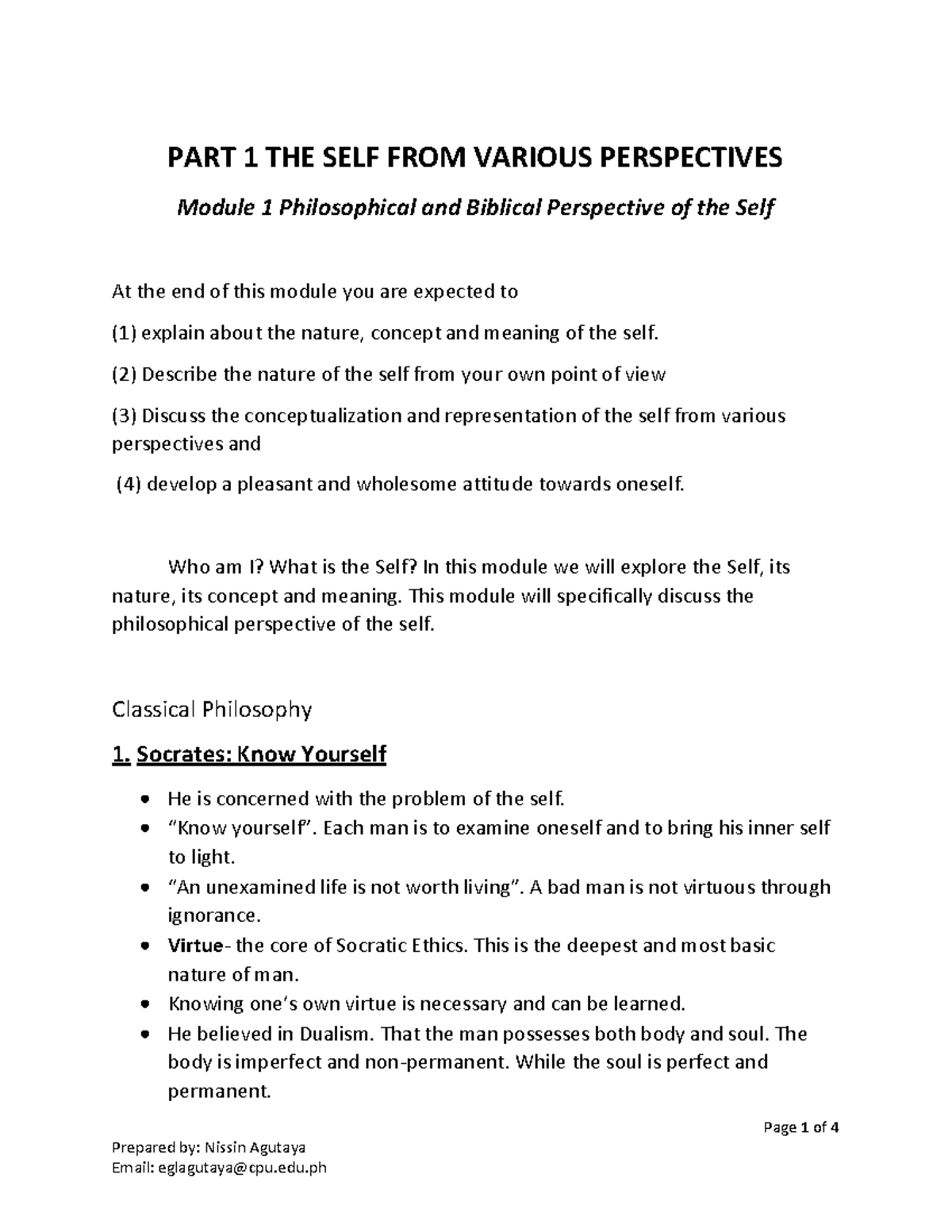 Module 1 5 UTS - Notes in Understanding the Self - Page 1 of 4 Prepared ...