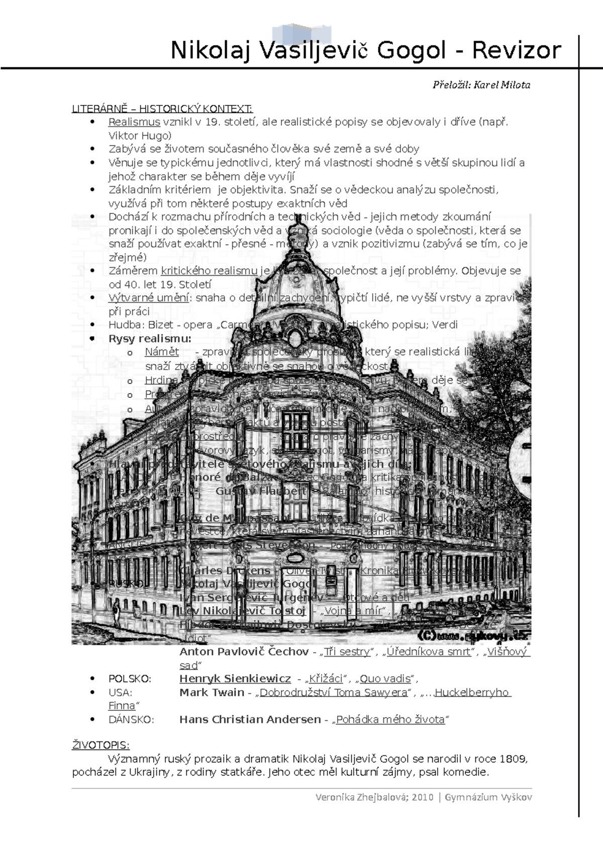 Gogol-Revizor - Maturitní rozbor - Přeložil: Karel Milota LITERÁRNĚ ...