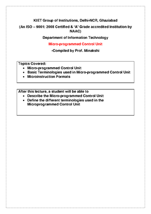 37 Microinstruction format concept of Horizontal and vertical ...