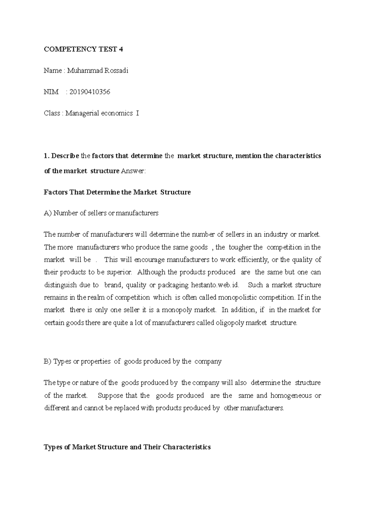 Competency TEST 4 - COMPETENCY TEST 4 Name : Muhammad Rossadi NIM ...