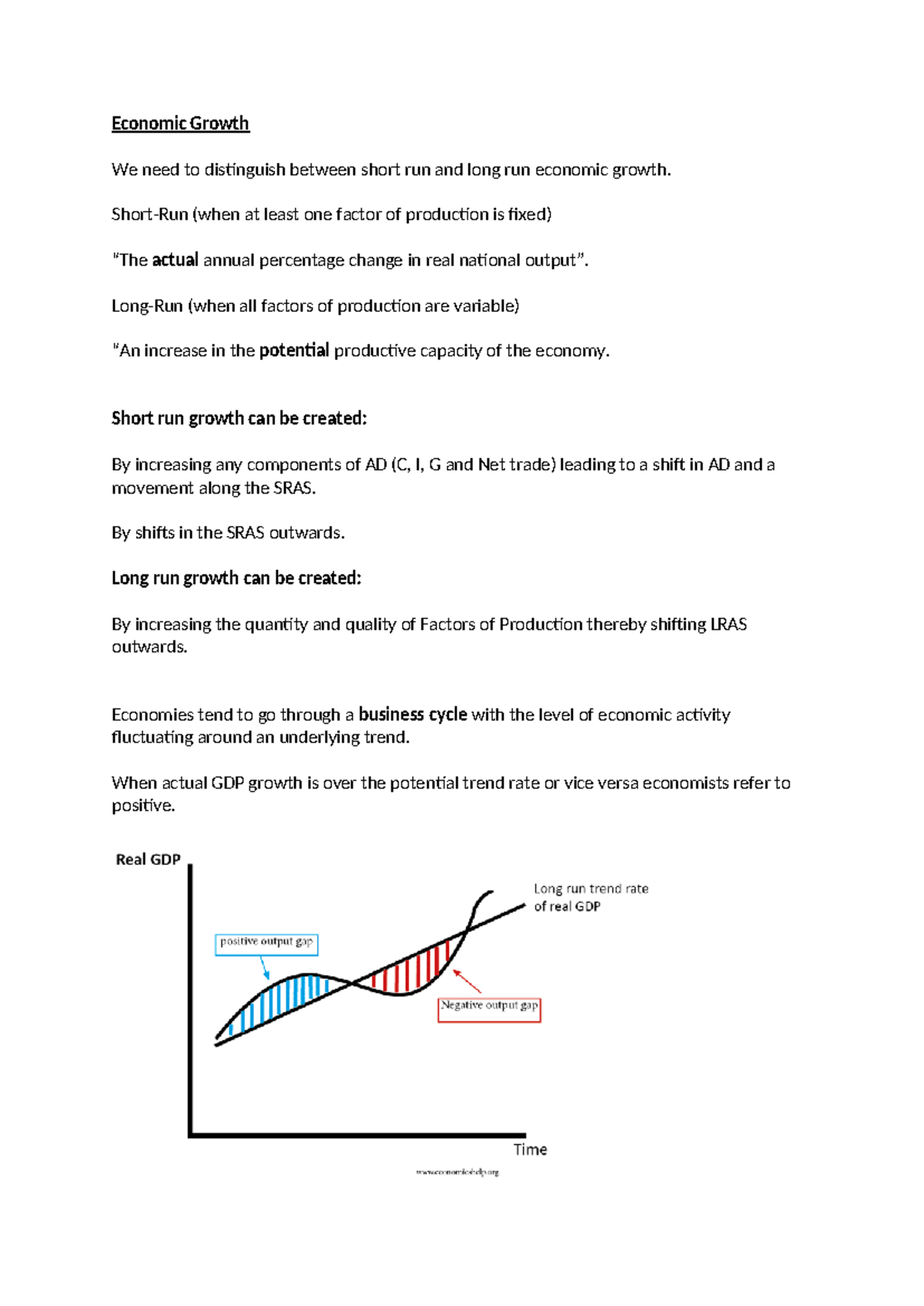 Economic Growth - Short-Run (when at least one factor of production is ...