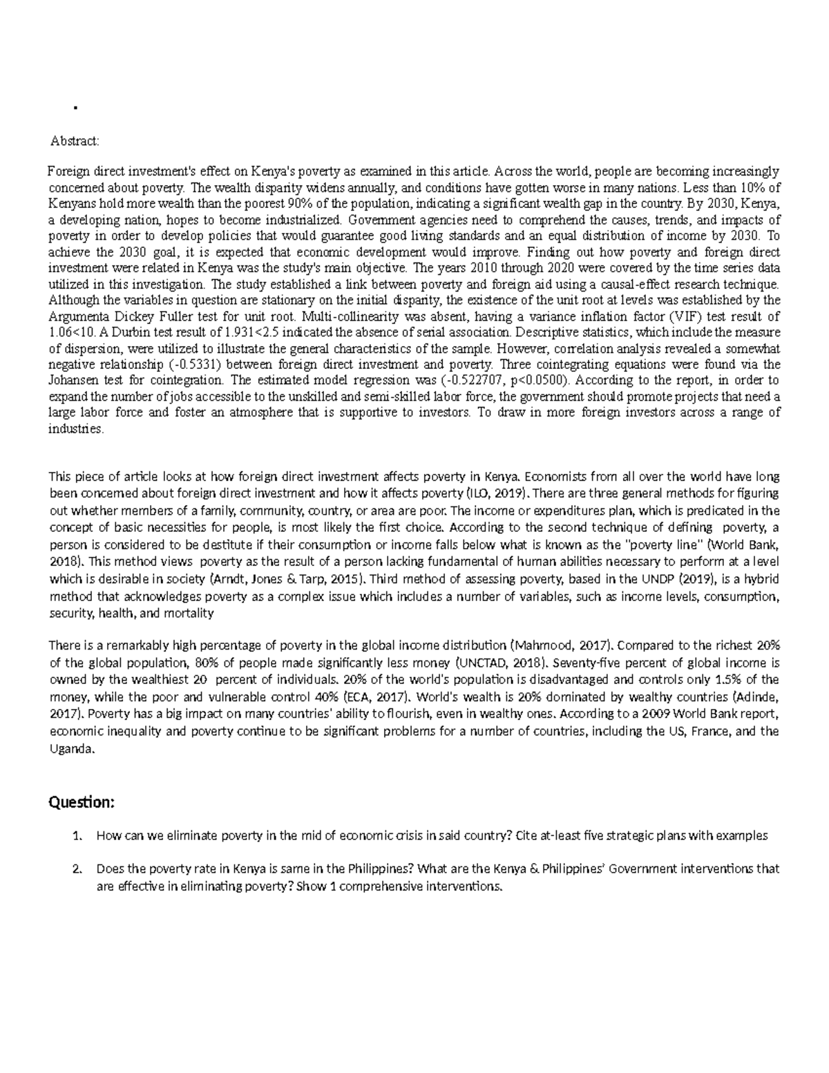 Case Study - • Abstract: Foreign direct investment's effect on Kenya's ...