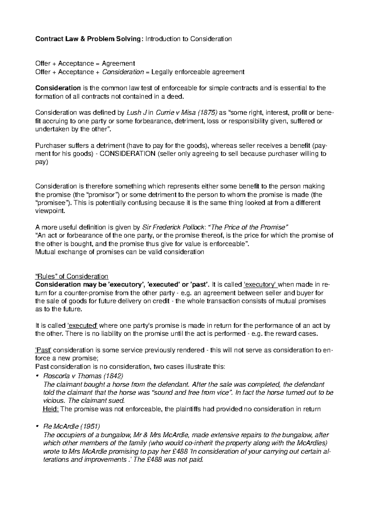 Intro to consideration - Contract Law &amp; Problem Solving ...