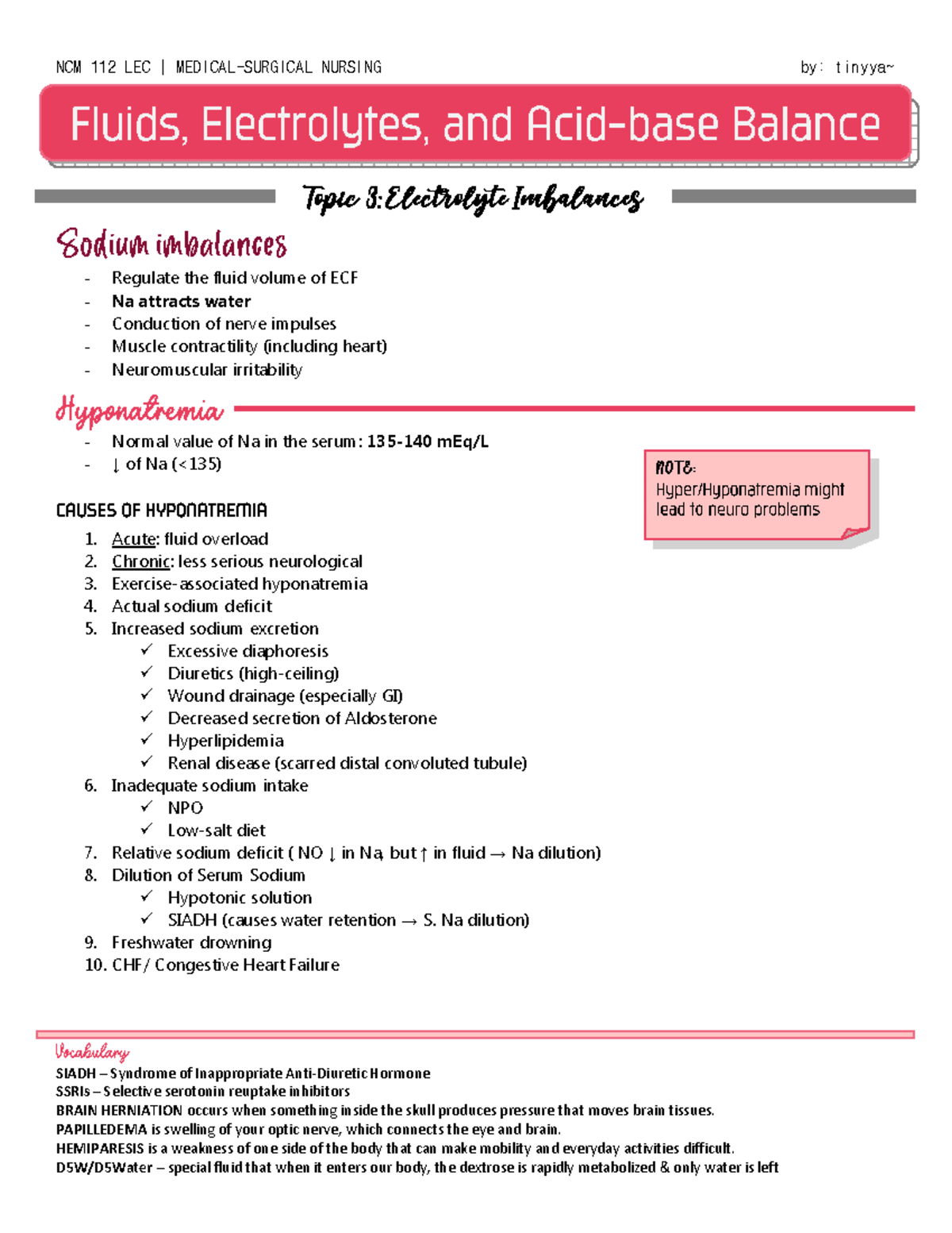 Topic 3 - Sodium Imbalances - SIADH – Syndrome of Inappropriate Anti ...
